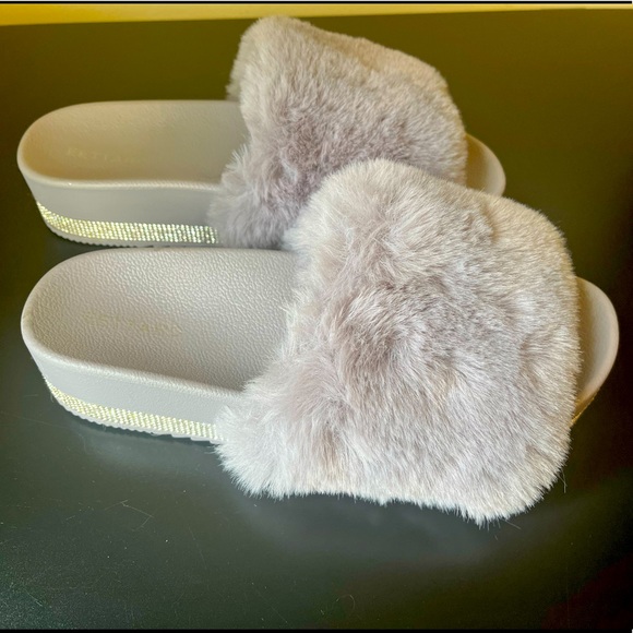 Shoes | Fuzzy Faux Fur Platform Slides | Poshmark
